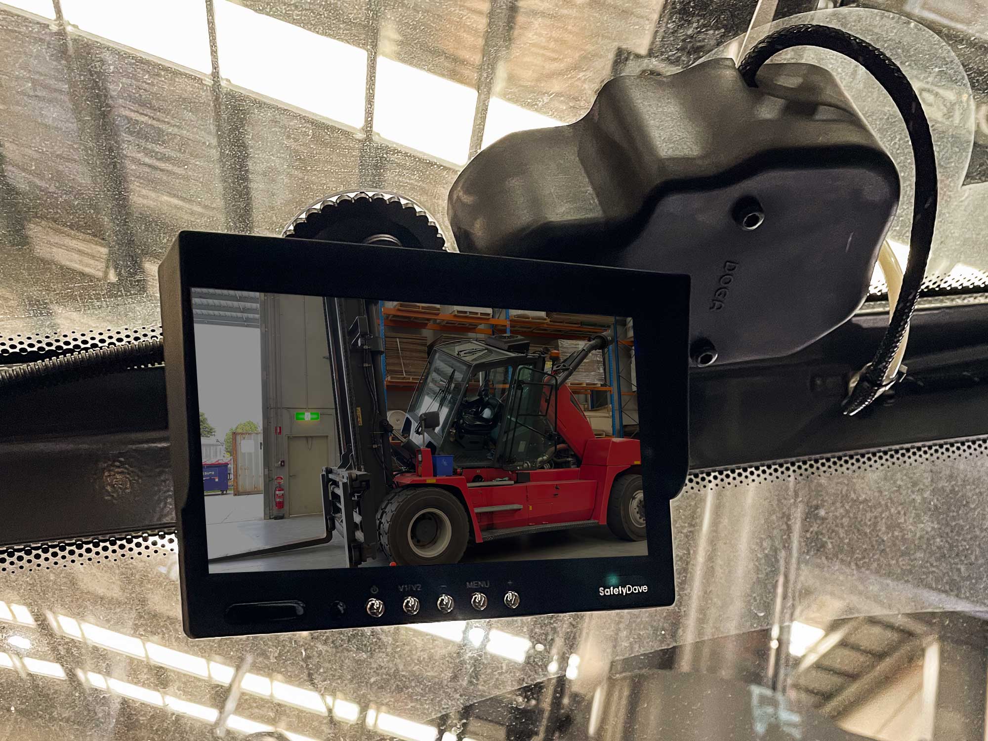 Warehouse forklift rearview camera system